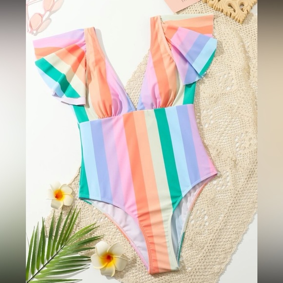 SHEIN | Swim | Iso Rainbow Ruffled Swimsuit Help | Poshmark